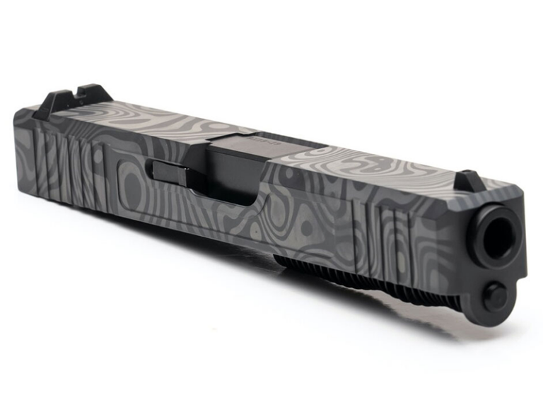 GLOCK 19 Damascus Laser Engraved Built Slide in Sniper Gray